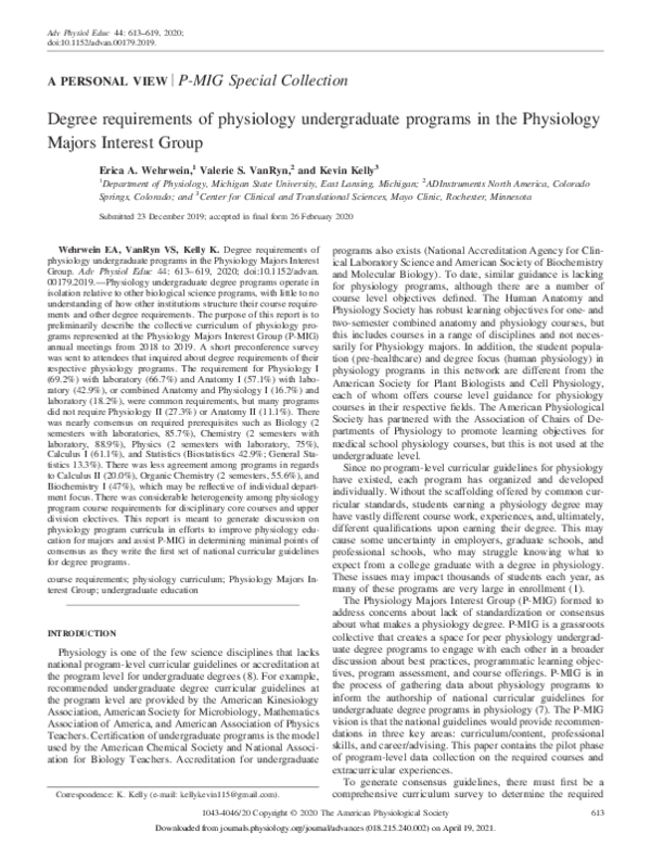 (PDF) Degree requirements of physiology undergraduate programs in the ...
