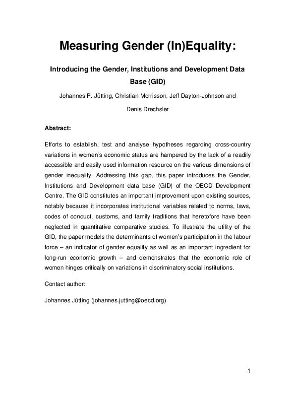 (PDF) Measuring Gender (In)Equality: The OECD Gender, Institutions and Development Data Base ...