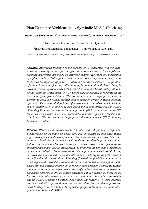 (PDF) Plan Existence Verification as Symbolic Model Checking