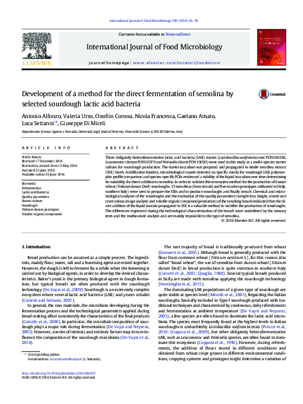 (PDF) Development of a method for the direct fermentation of semolina ...