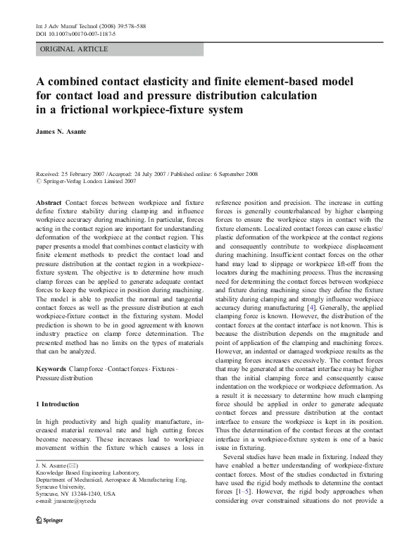 Pdf A Combined Contact Elasticity And Finite Element Based Model For Contact Load And Pressure