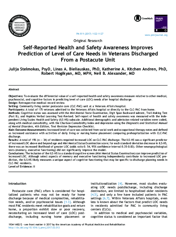 (PDF) Self-Reported Health and Safety Awareness Improves Prediction of ...