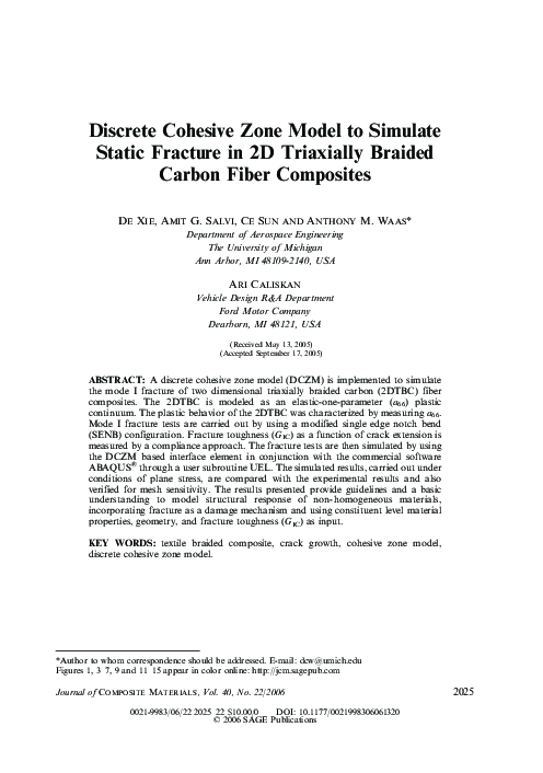 (PDF) Discrete Cohesive Zone Model to Simulate Static Fracture in 2D Triaxially Braided Carbon ...