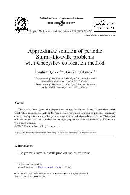 (PDF) Approximate solution of periodic Sturm–Liouville problems with Chebyshev collocation method