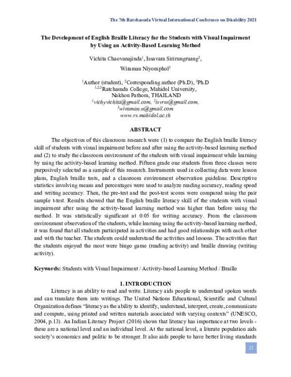 (PDF) The Development of English Braille Literacy for the Students with Visual Impairment by ...
