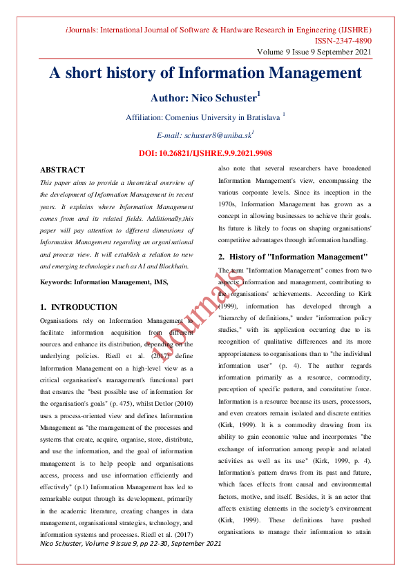(PDF) A short history of Information Management