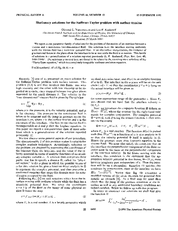 (PDF) Saffman-Taylor Solutions with Surface Tension