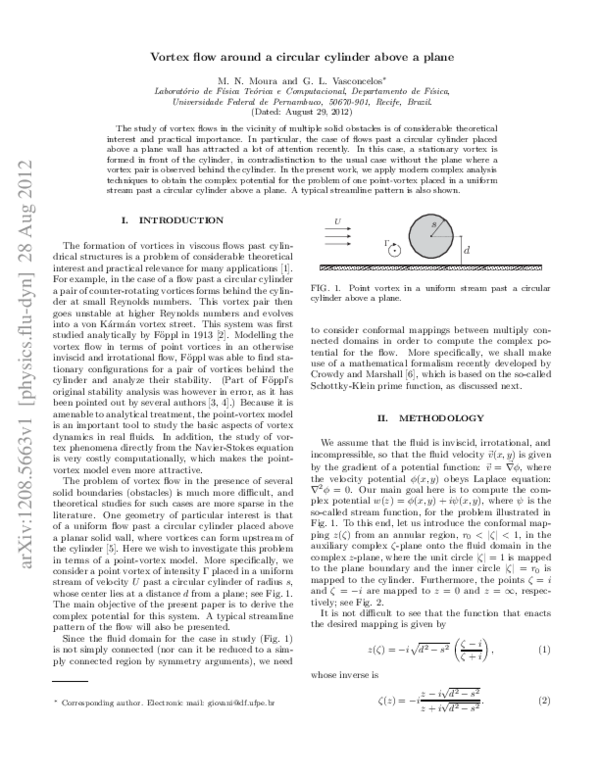 (PDF) Vortex flow around a circular cylinder above a plane