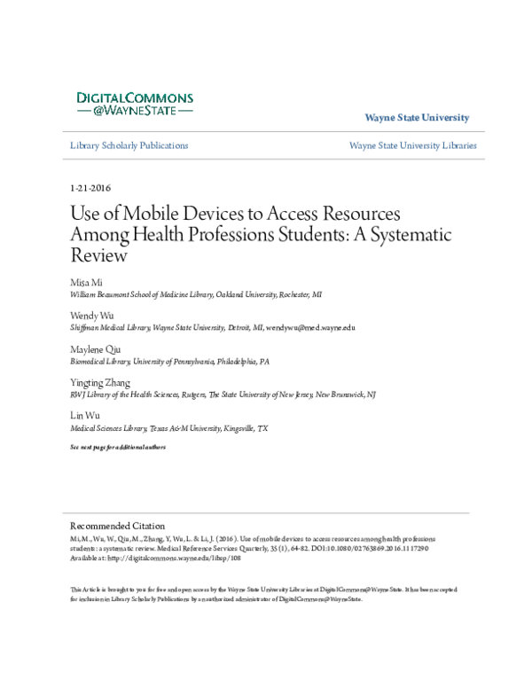 (PDF) Use of Mobile Devices to Access Resources Among Health ...
