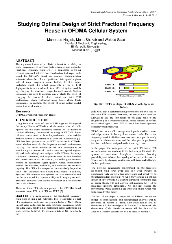 (PDF) Studying Optimal Design of Strict Fractional Frequency Reuse in OFDMA Cellular System