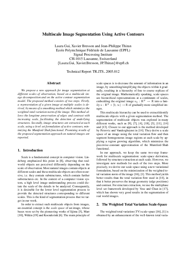 Pdf Multiscale Image Segmentation Using Active Contours 
