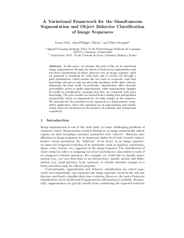 Pdf A Variational Framework For The Simultaneous Segmentation And Object Behavior