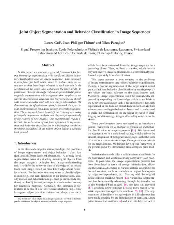 (PDF) Joint Object Segmentation and Behavior Classification in Image Sequences