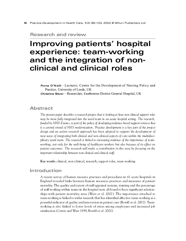 (PDF) Improving patients' hospital experience: team-working and the ...
