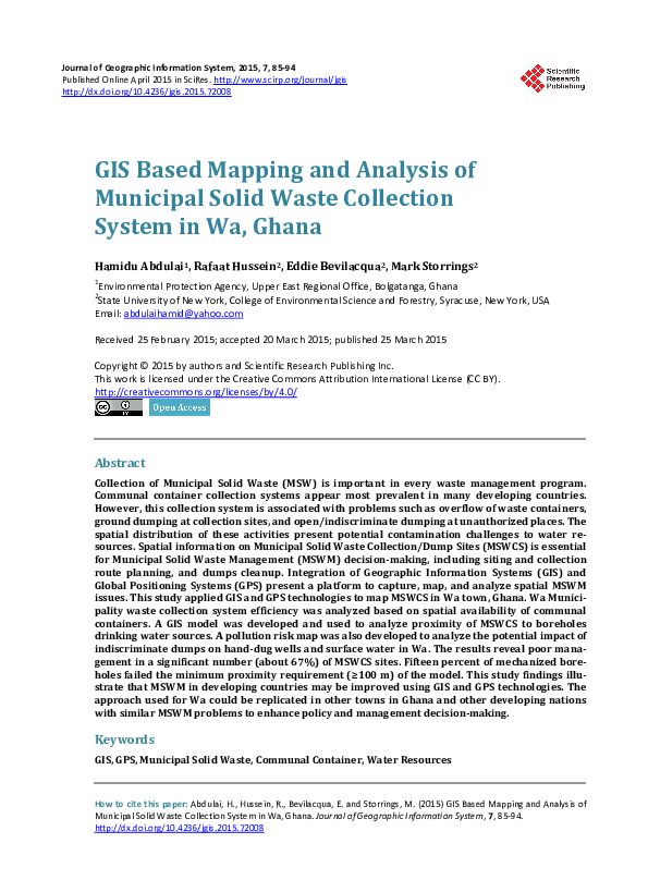 (PDF) GIS Based Mapping and Analysis of Municipal Solid Waste ...