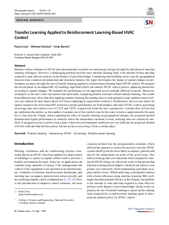 (PDF) Transfer Learning Applied to Reinforcement Learning-Based HVAC ...