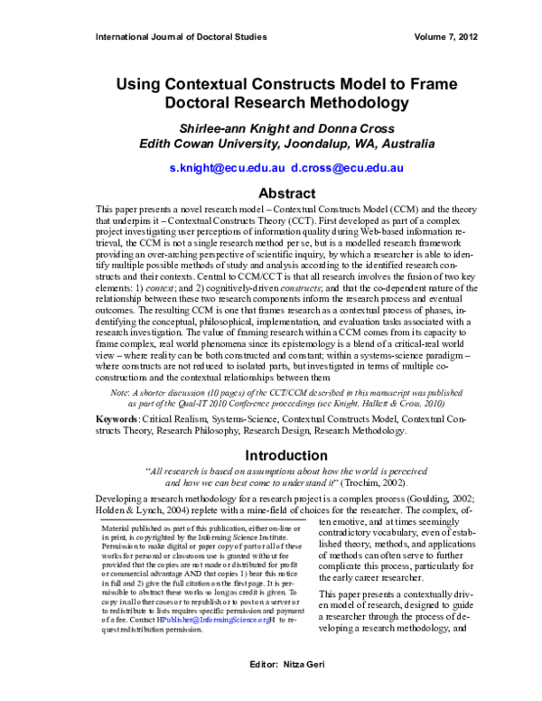 (PDF) Using Contextual Constructs Model to Frame Doctoral Research ...