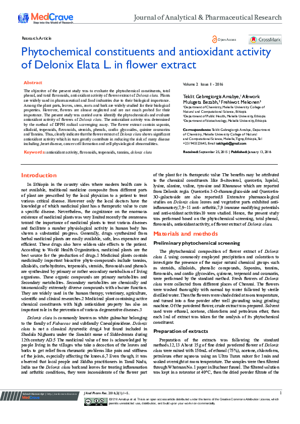 Phytochemical constituents and antioxidant activity of various fractions of Guazuma tomentosa ...