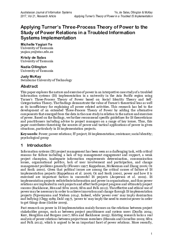 (PDF) Applying Turner’s Three-Process Theory of Power to the Study of ...