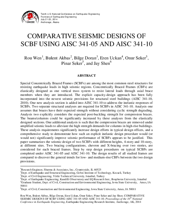 (PDF) Comparative Seismic Designs of SCBF Using Aisc 341-05 and Aisc 341-10