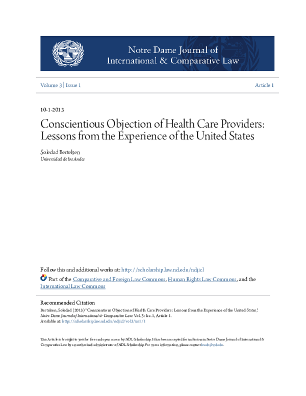 (PDF) Conscientious Objection of Health Care Providers: Lessons from ...