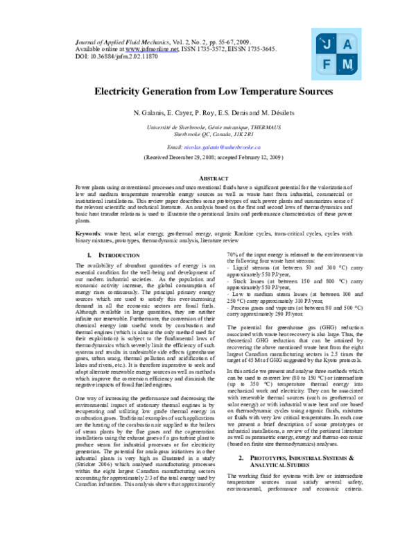 (PDF) Electricity Generation from Low Temperature Sources