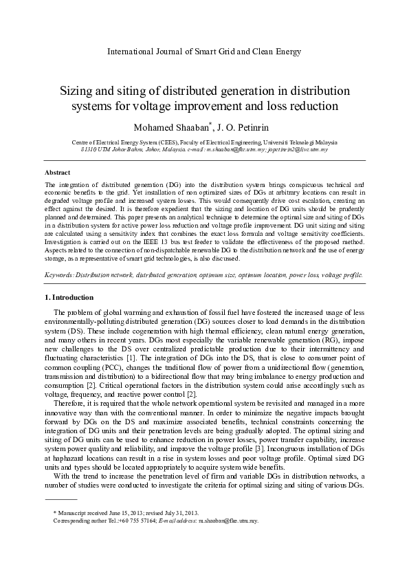 Pdf Sizing And Siting Of Distributed Generation In Distribution