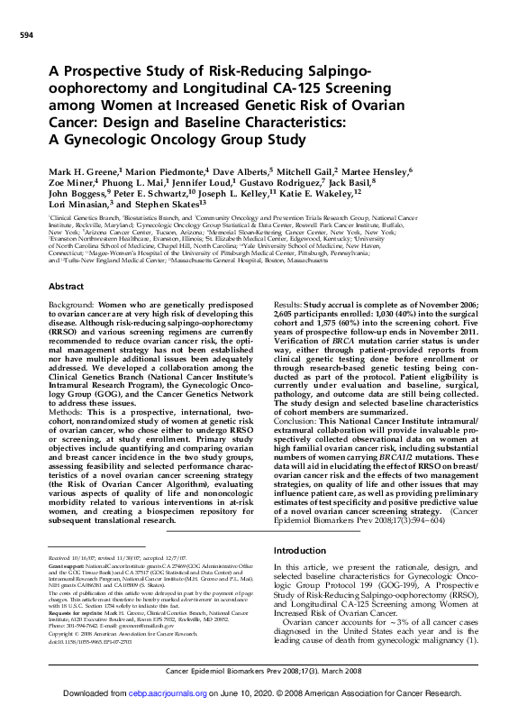 (PDF) A prospective study of risk-reducing salpingo-oophorectomy and longitudinal CA-125 ...