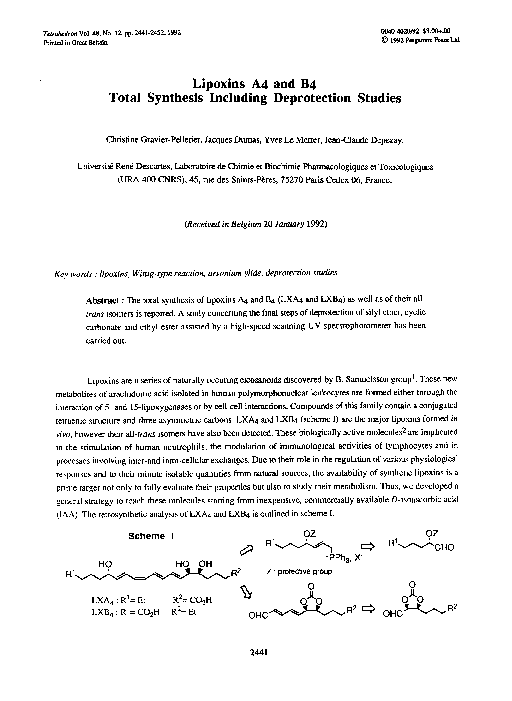 (PDF) Lipoxins A4 and B4 Total Synthesis Including Deprotection Studies