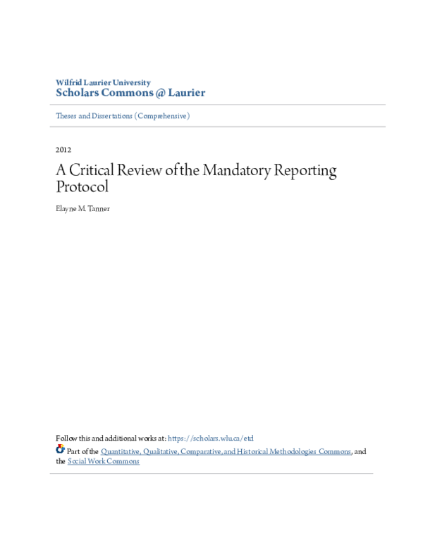 (PDF) A Critical Review of the Mandatory Reporting Protocol