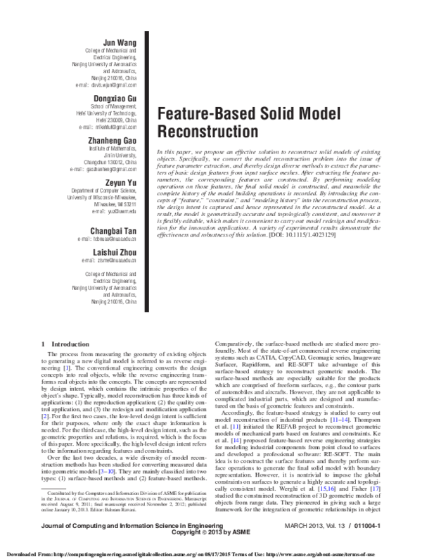 (PDF) Feature-Based Solid Model Reconstruction