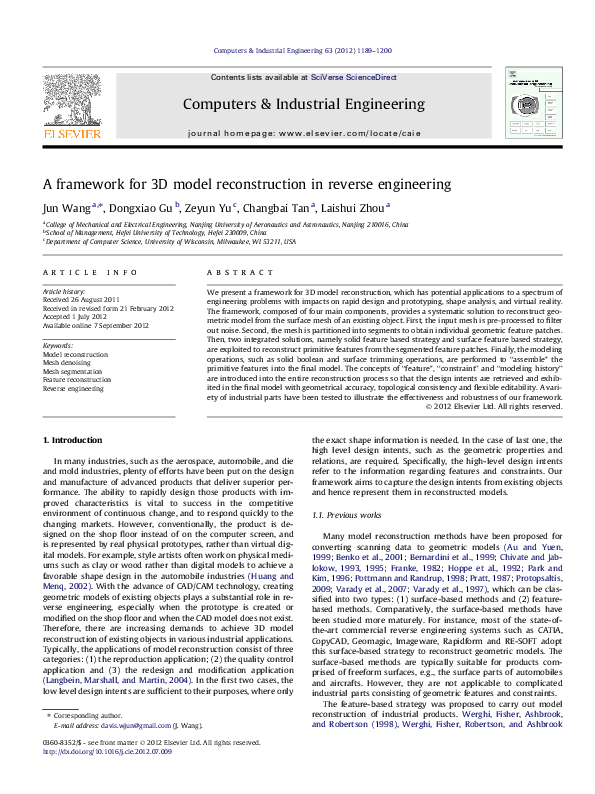 (PDF) A framework for 3D model reconstruction in reverse engineering