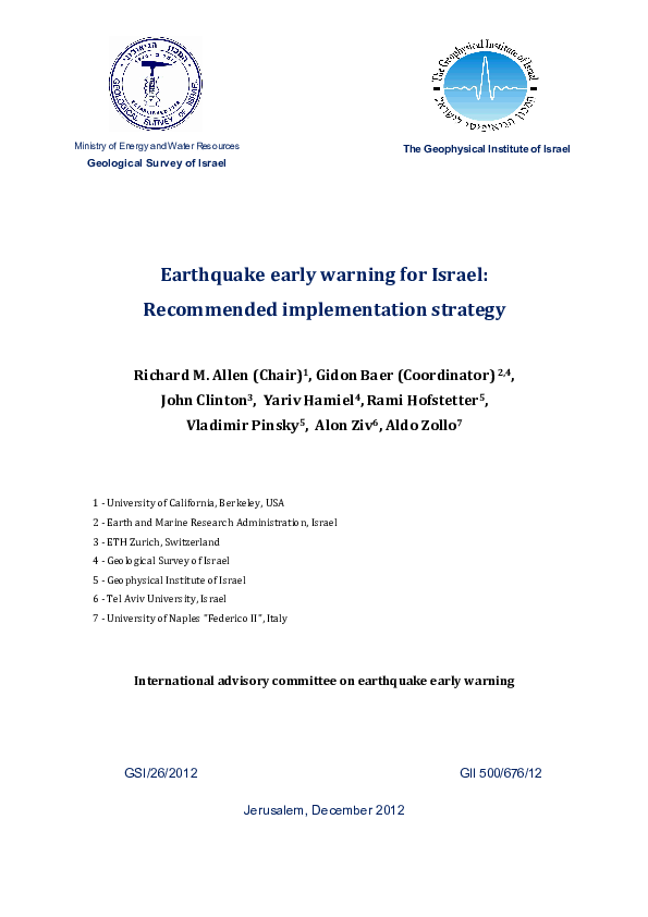 (PDF) Earthquake early warning for Israel: recommended implementation strategy | Rami Hofstetter ...