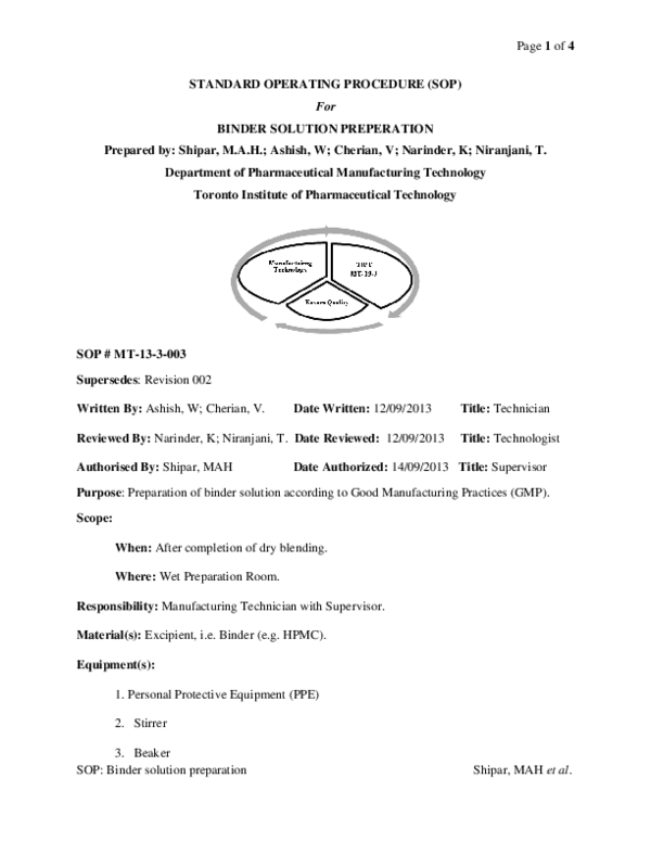 (PDF) Standard Operating Procedure (SOP) for Binder Solution Preparation