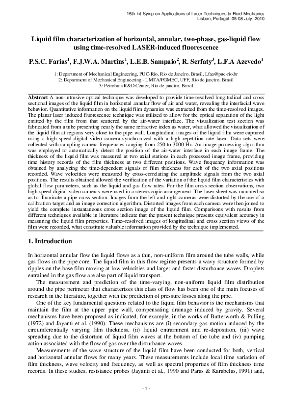 (PDF) Liquid film characterization in horizontal, annular, two-phase ...