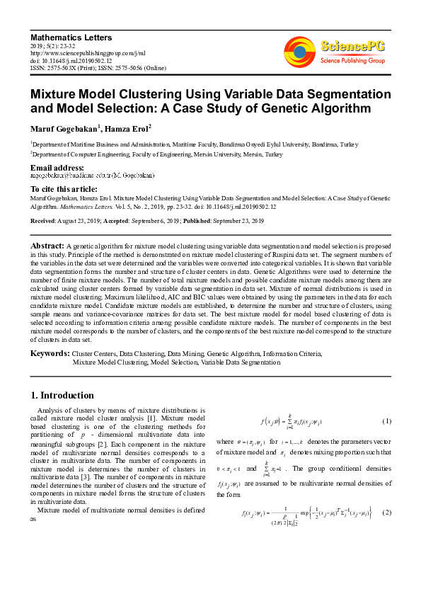 Pdf Mixture Model Clustering Using Variable Data Segmentation And Model Selection A Case