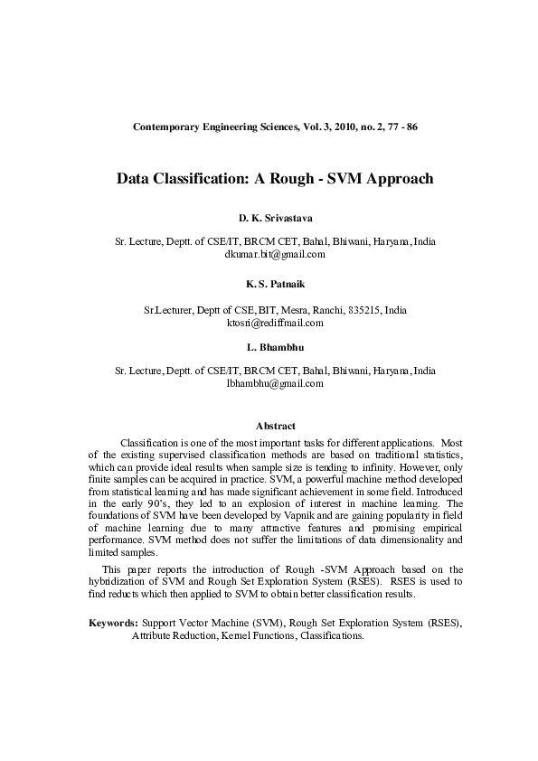 (PDF) Data Classification: A Rough-SVM Approach