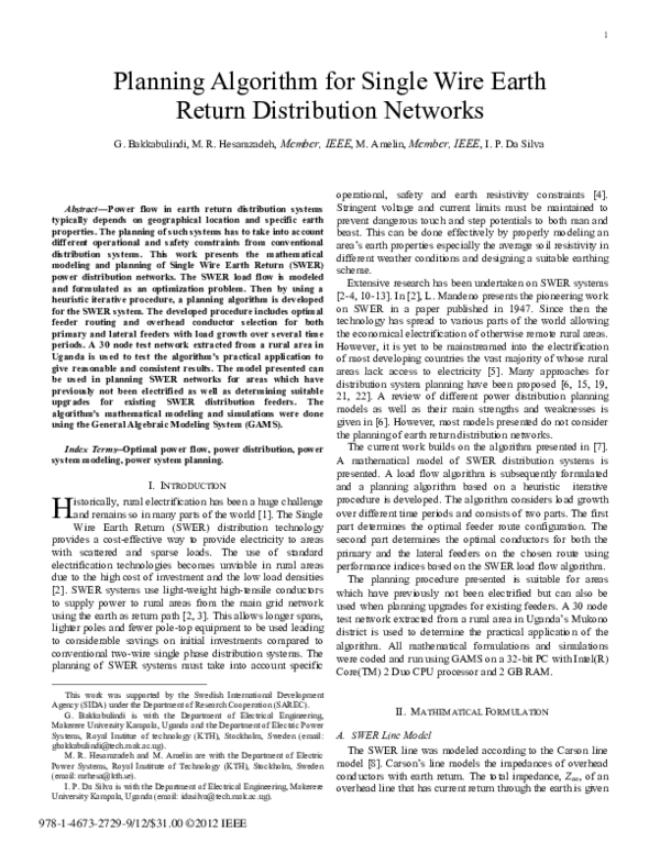 Pdf Planning Algorithm For Single Wire Earth Return Distribution Networks