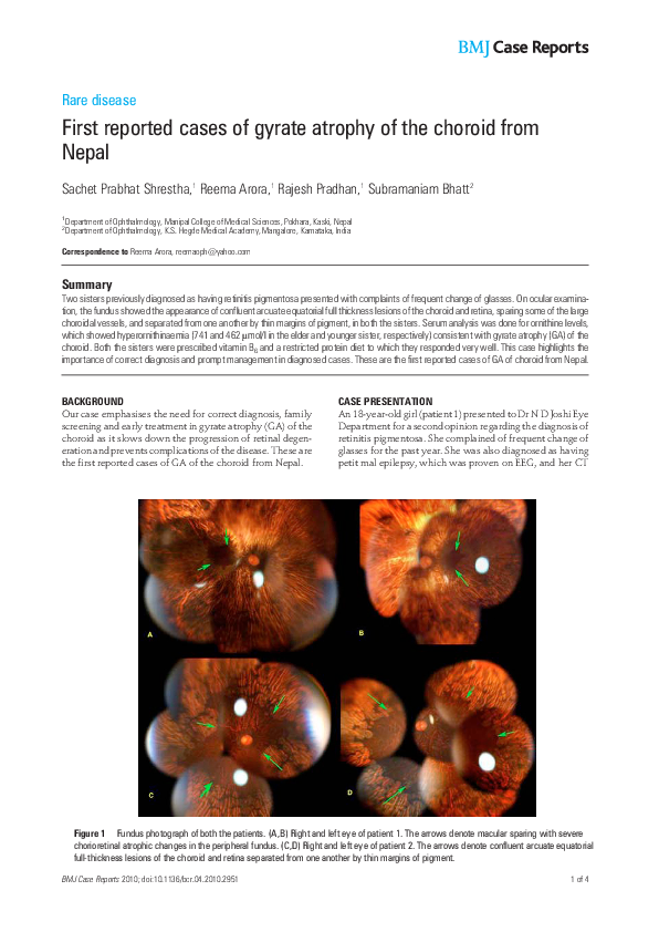 (PDF) First reported cases of gyrate atrophy of the choroid from Nepal
