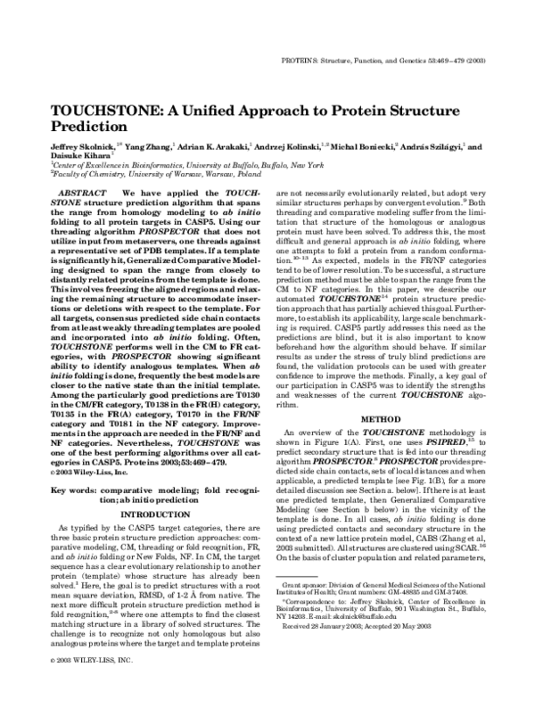 (PDF) TOUCHSTONE: A unified approach to protein structure prediction | daisuke kihara - Academia.edu