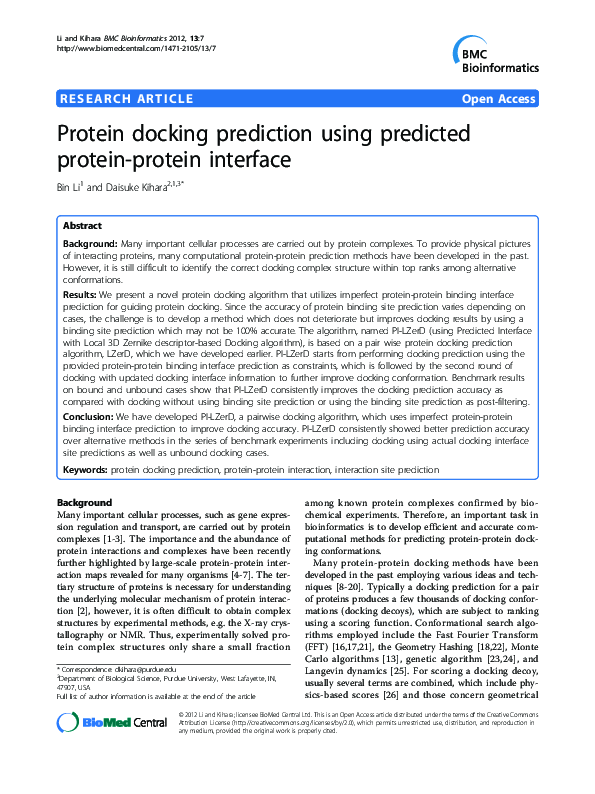 (PDF) Protein docking prediction using predicted protein-protein ...