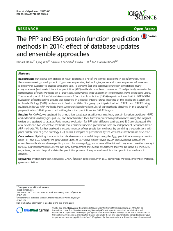 Pdf The Pfp And Esg Protein Function Prediction Methods In 2014 Effect Of Database Updates