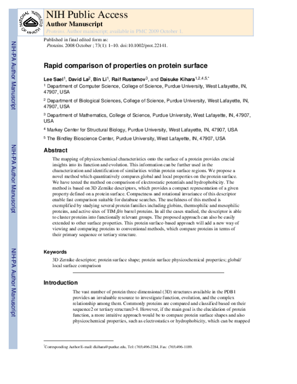 (PDF) Rapid comparison of properties on protein surface