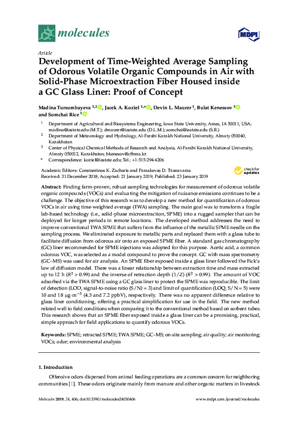 (PDF) Development of Time-Weighted Average Sampling of Odorous Volatile Organic Compounds in Air ...