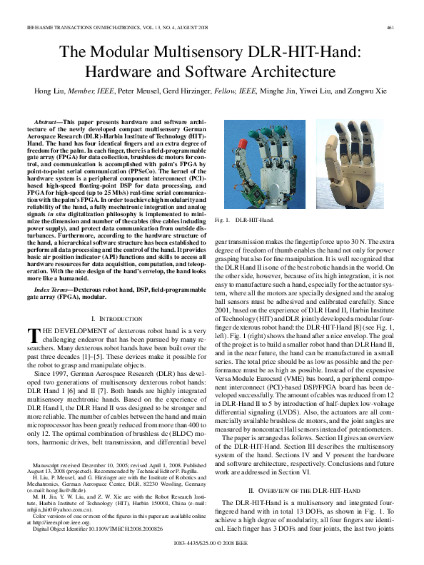 (PDF) The Modular Multisensory DLR-HIT-Hand: Hardware and Software ...