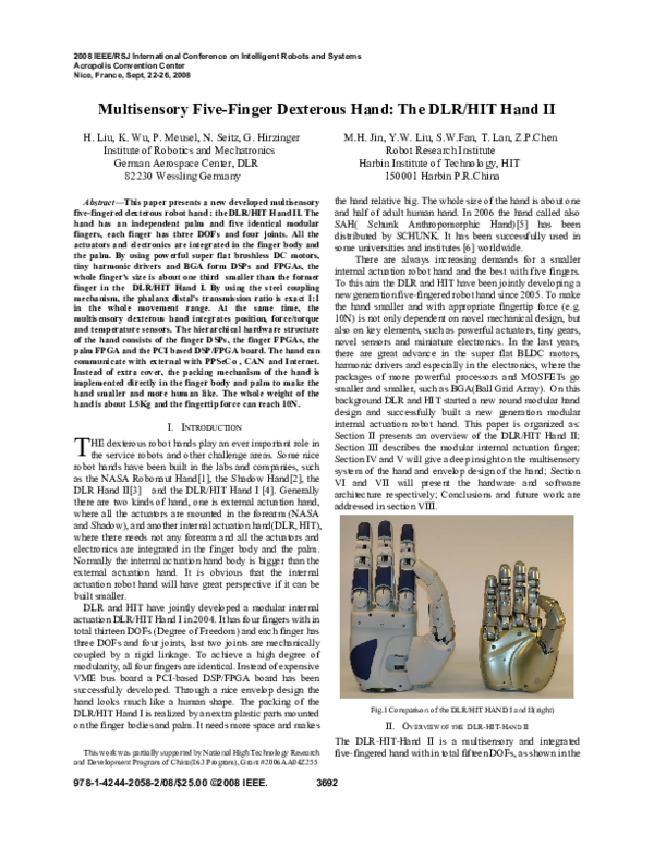 (PDF) Multisensory five-finger dexterous hand: The DLR/HIT Hand II