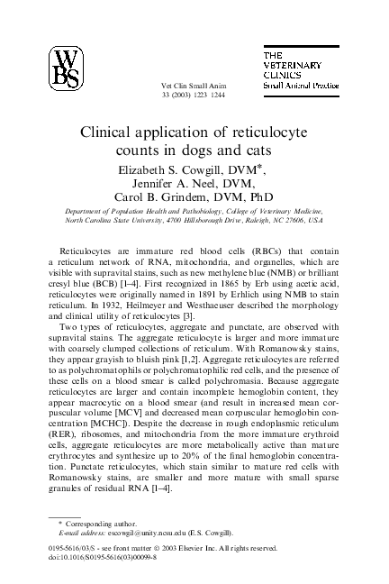 (PDF) Clinical application of reticulocyte counts in dogs and cats