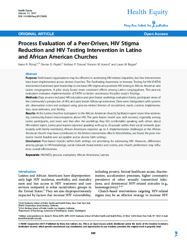 (PDF) Process Evaluation of a Peer-Driven, HIV Stigma Reduction and HIV ...