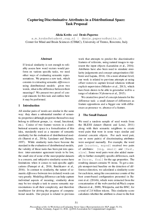 Pdf Capturing Discriminative Attributes In A Distributional Space Task Proposal