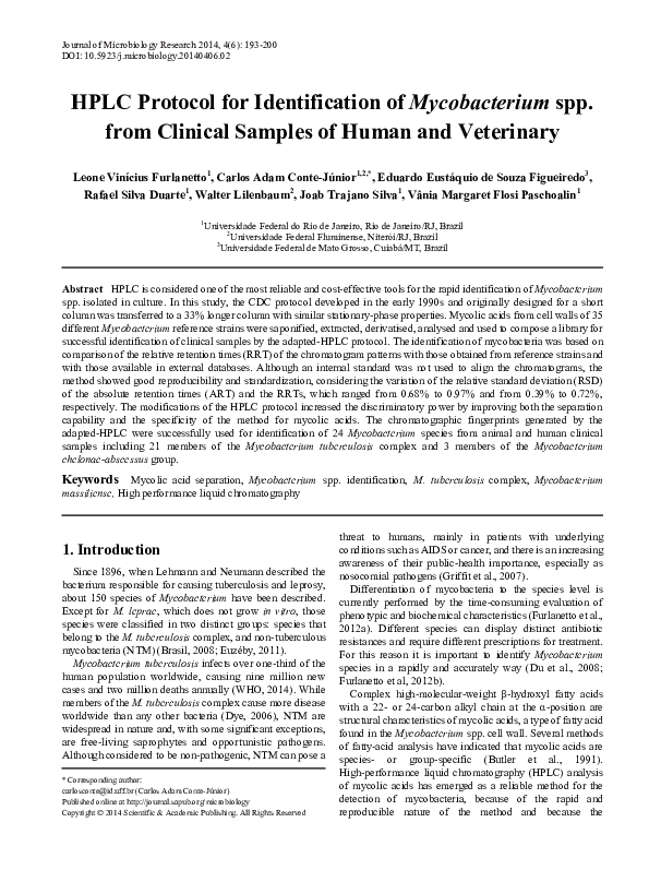 (PDF) HPLC Protocol for Identification of Mycobacterium spp. from ...